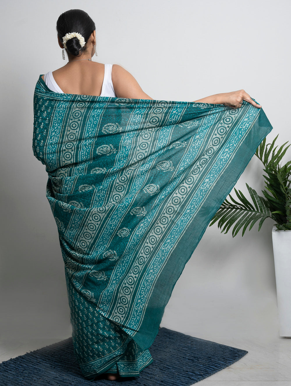 Buy Cotton Appeal. Dabu Hand Block Printed Mul Cotton Saree - Green ...