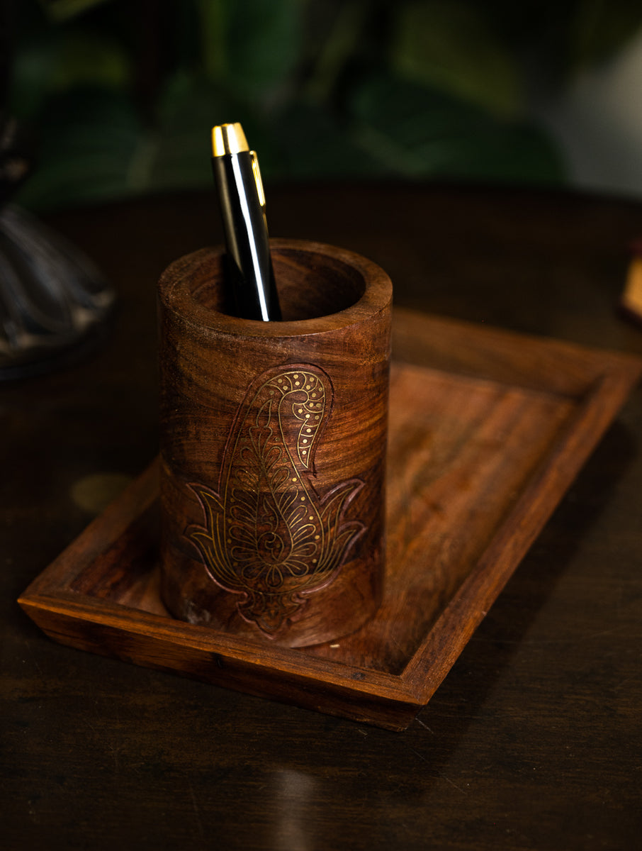 Buy Exclusive Handcrafted Tarakashi Wooden Desk Set - The Paisley (2 Pc ...