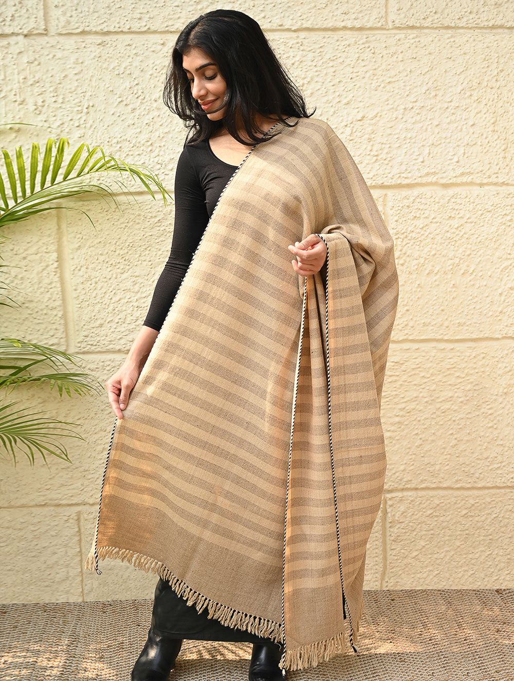 Buy Exclusive Soft Himachal Wool Shawl with Woven Border - Baked Cream ...