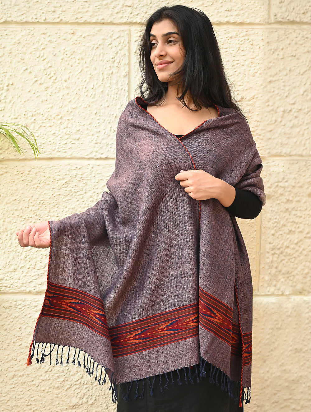 Buy Exclusive Soft Himachal Wool Stole with Woven Border - Slate Violet ...