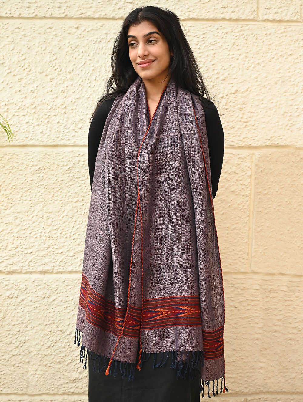 Buy Exclusive Soft Himachal Wool Stole with Woven Border - Slate Violet ...