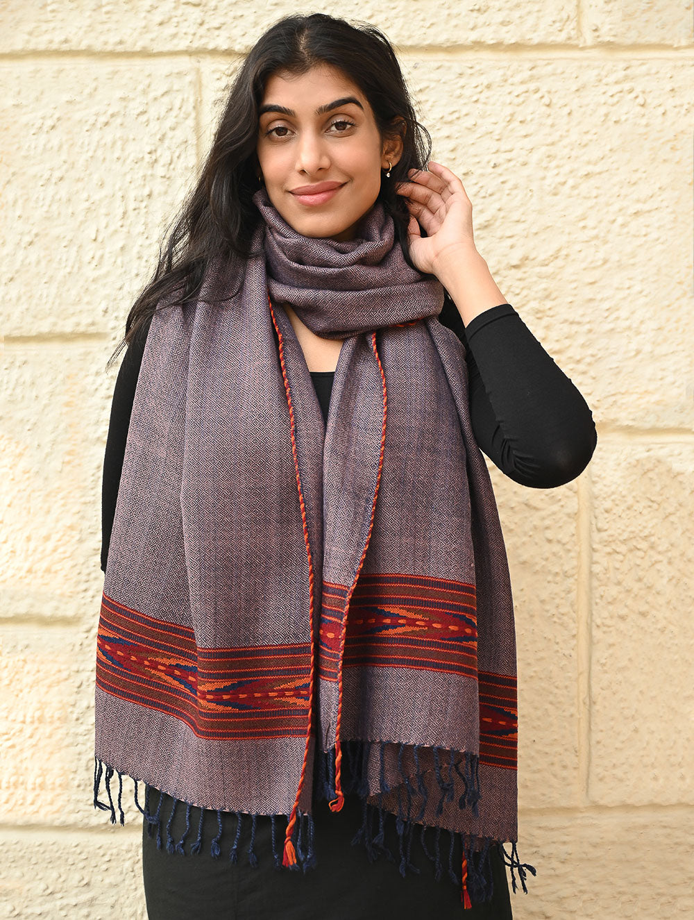 Buy Exclusive Soft Himachal Wool Stole with Woven Border - Slate Violet ...