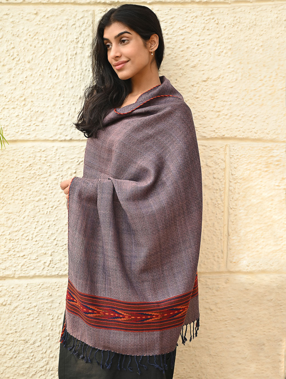 Buy Exclusive Soft Himachal Wool Stole with Woven Border - Slate Violet ...