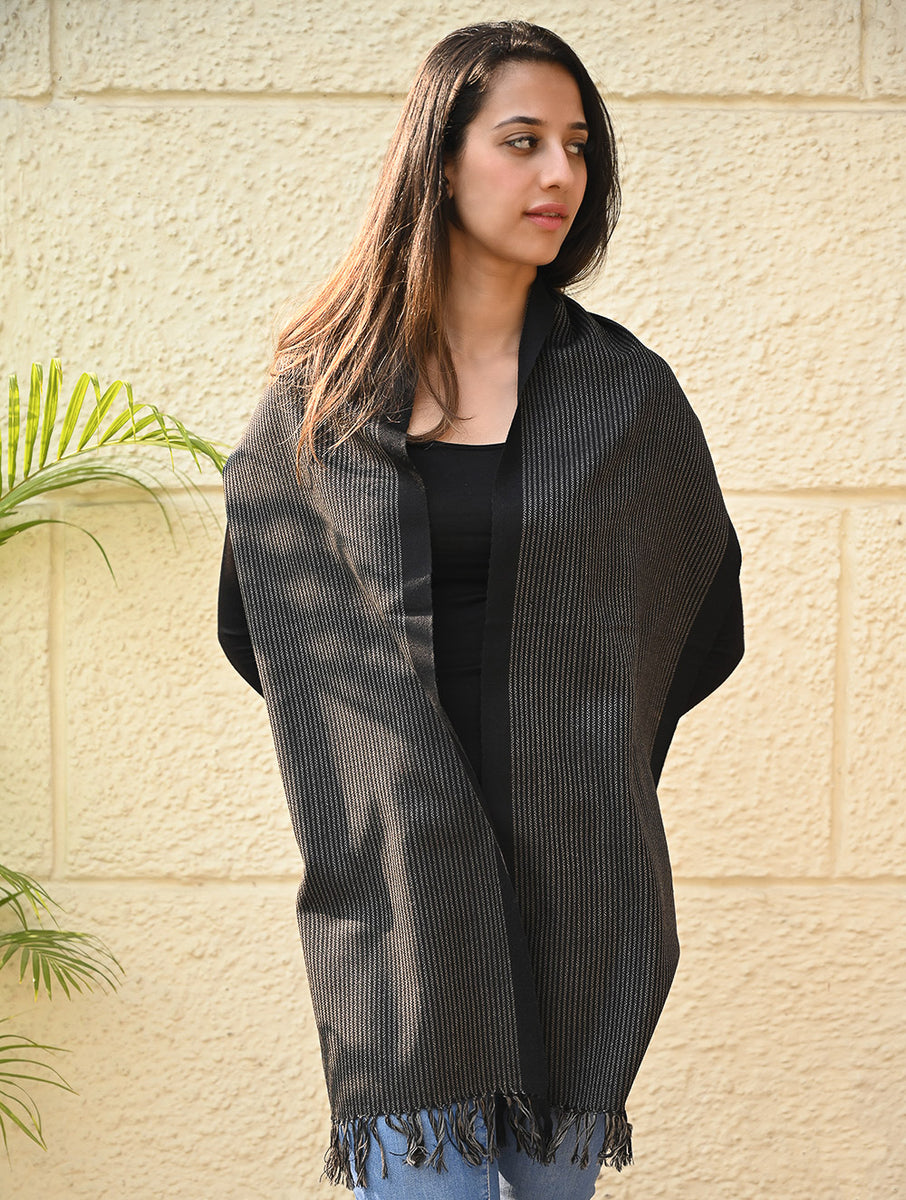 Buy Fine, Soft Himachal Wool Striped Muffler - Silver Linings Online