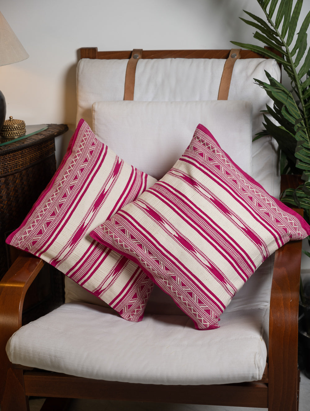 Buy Hand Woven Kashida Pattu Cushion Covers - Pink Arrows (Set of 2) Online
