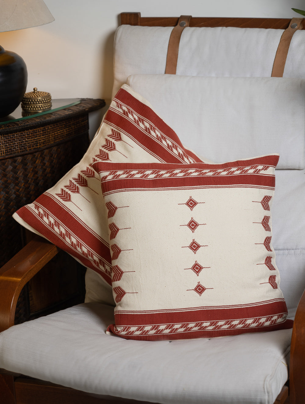 Buy Hand Woven Kashida Pattu Cushion Covers - Red Arrows (Set of 2) Online