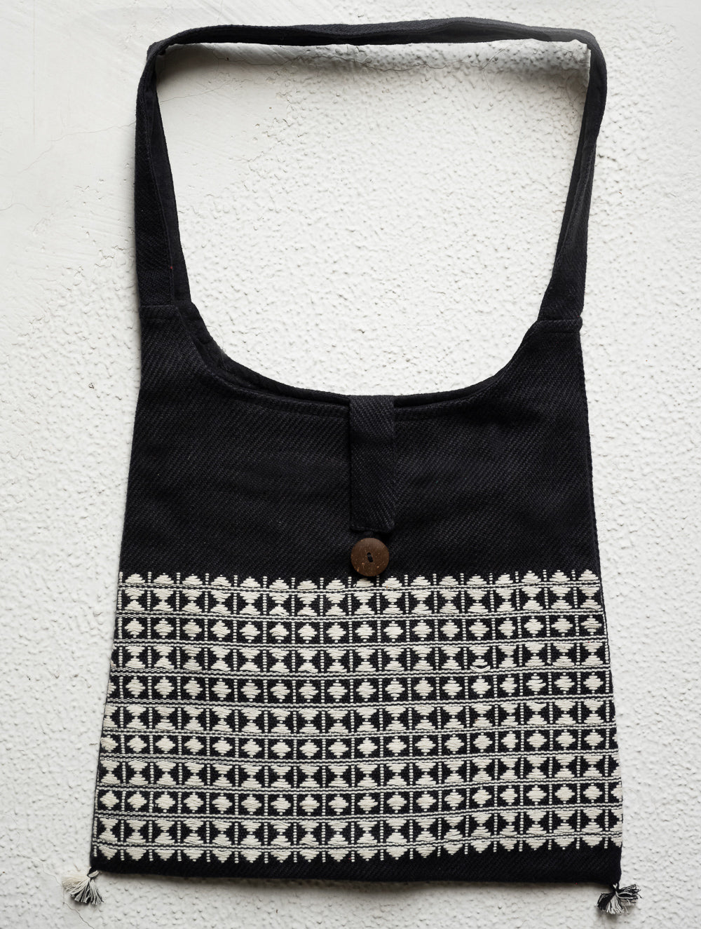 Buy Hand Woven Kashida Pattu Sling Bag - Black Online