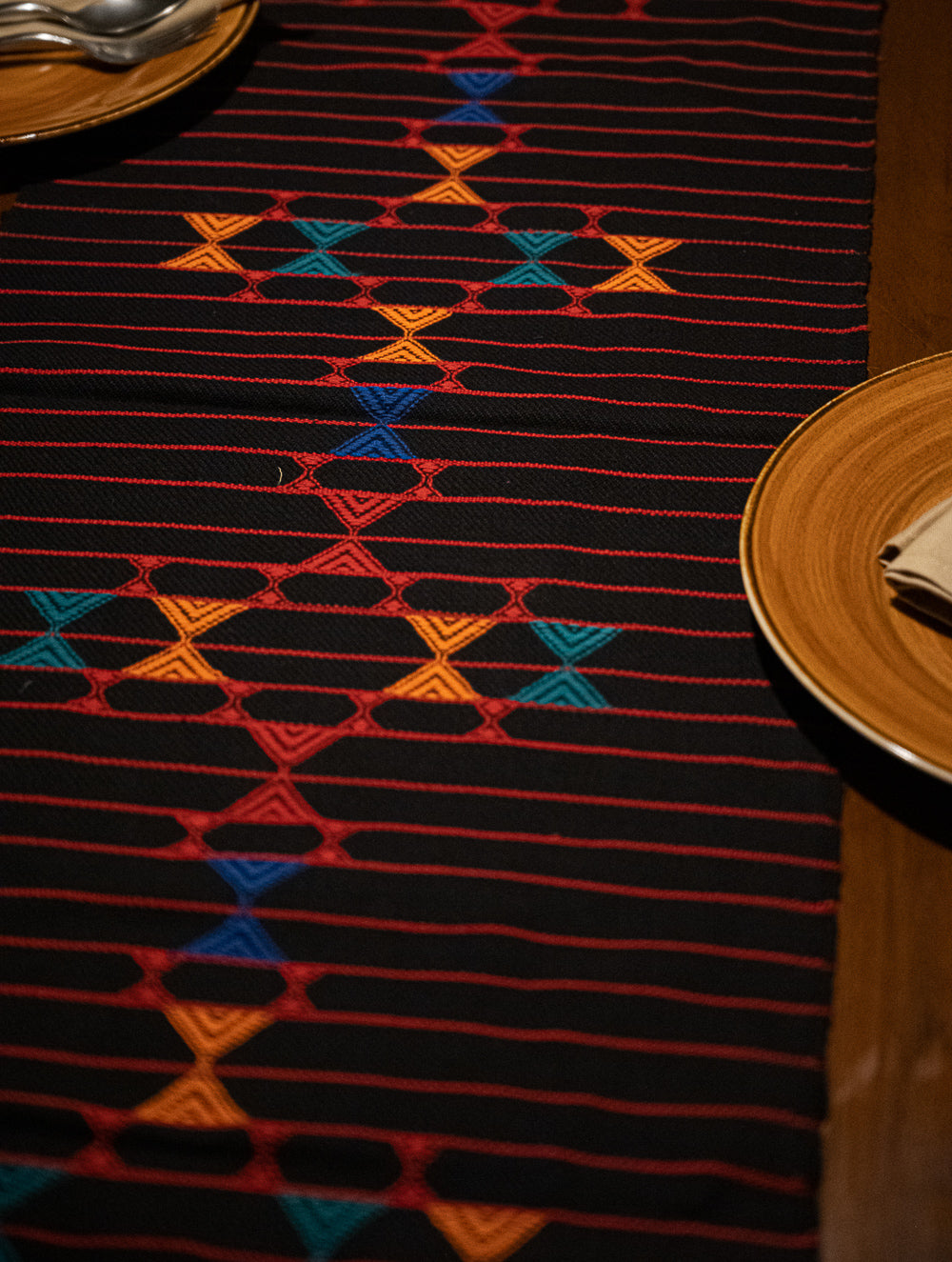Buy Hand Woven Kashida Pattu Table Runner - Aztec Black Online