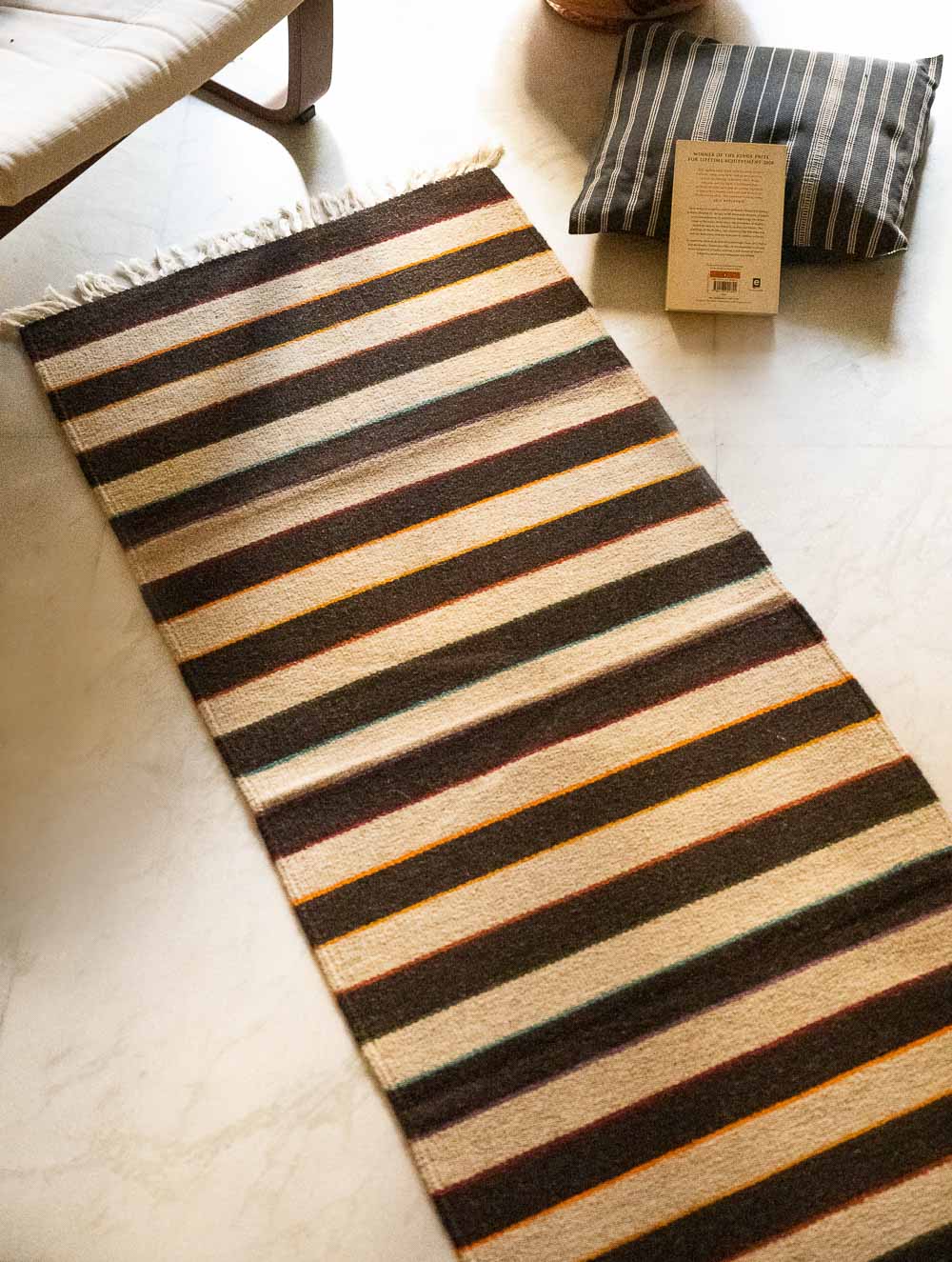 Buy Handwoven Jawaja Slim Rug - Beige Shades (5ft x 2ft) Online