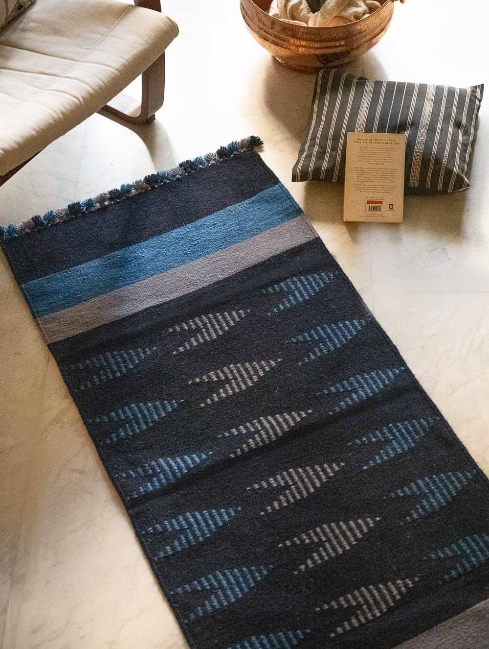 Buy Handwoven Jawaja Slim Rug - Blue Patterns (5ft x 2ft) Online