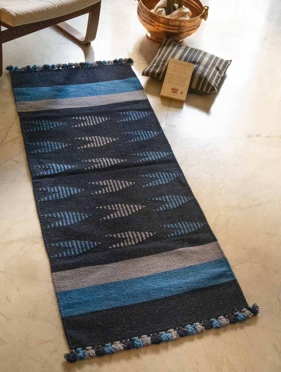 Buy Handwoven Jawaja Slim Rug - Blue Patterns (5ft x 2ft) Online