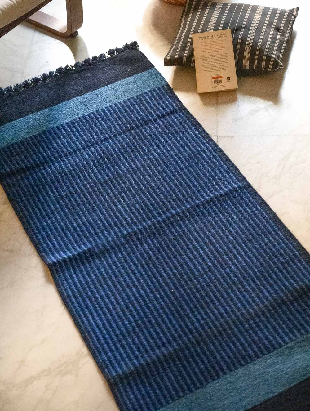 Buy Handwoven Jawaja Slim Rug - Blue Stripes (5ft x 2ft) Online