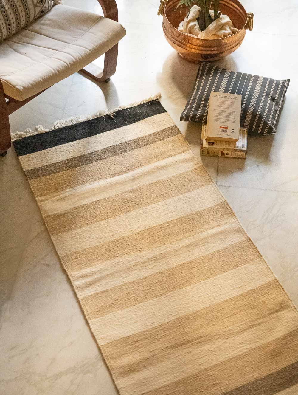 Buy Handwoven Jawaja Slim Rug - Cream Panels (5ft x 2ft) Online