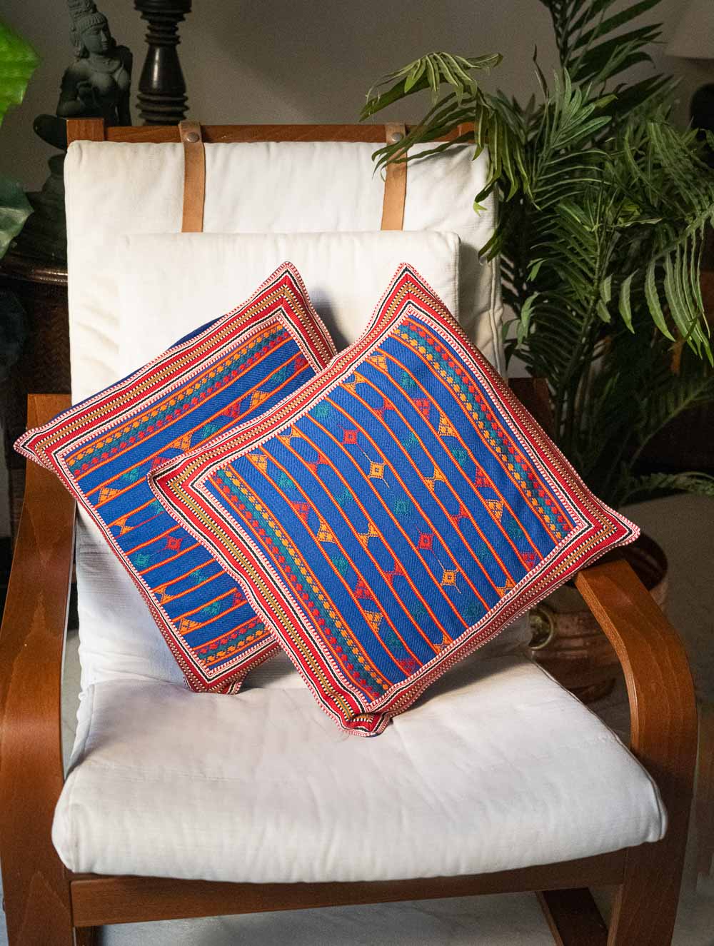 Buy Handwoven Kashida Pattu Cushion Covers - Royal Blue Lines (Set of 2 ...
