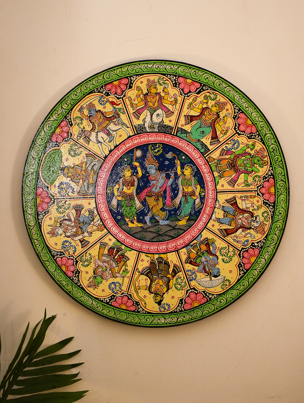 Buy Intricate Pattachitra Art Wooden Wall/Table Plaque (18") - Radha ...