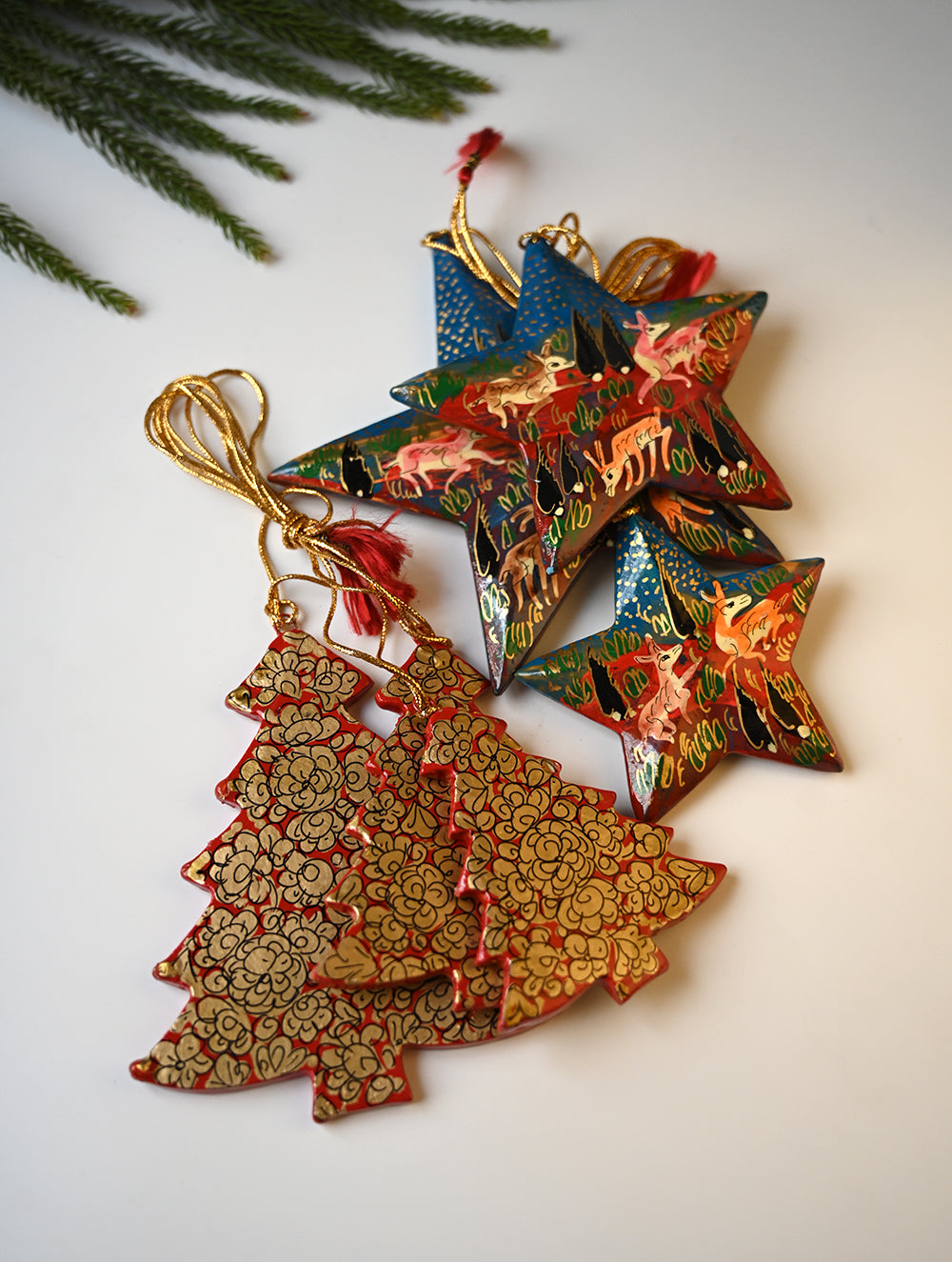 Buy Kashmiri Art Xmas Decorations - Trees & Forests (Set of 6) Online