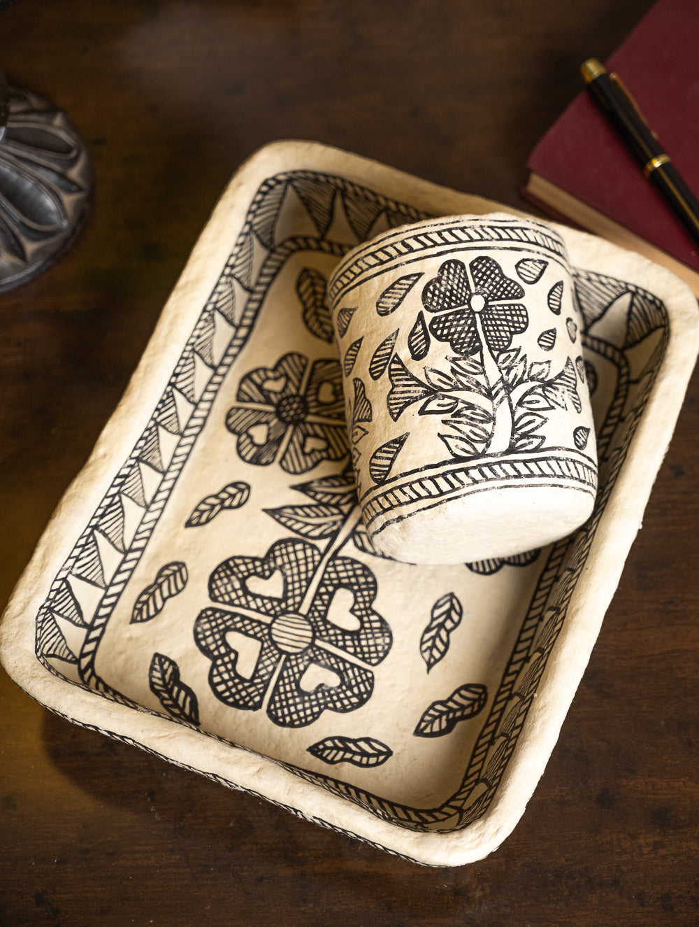 Buy Madhubani Art Papier Mache Desk Set (2 Pc Set) Online