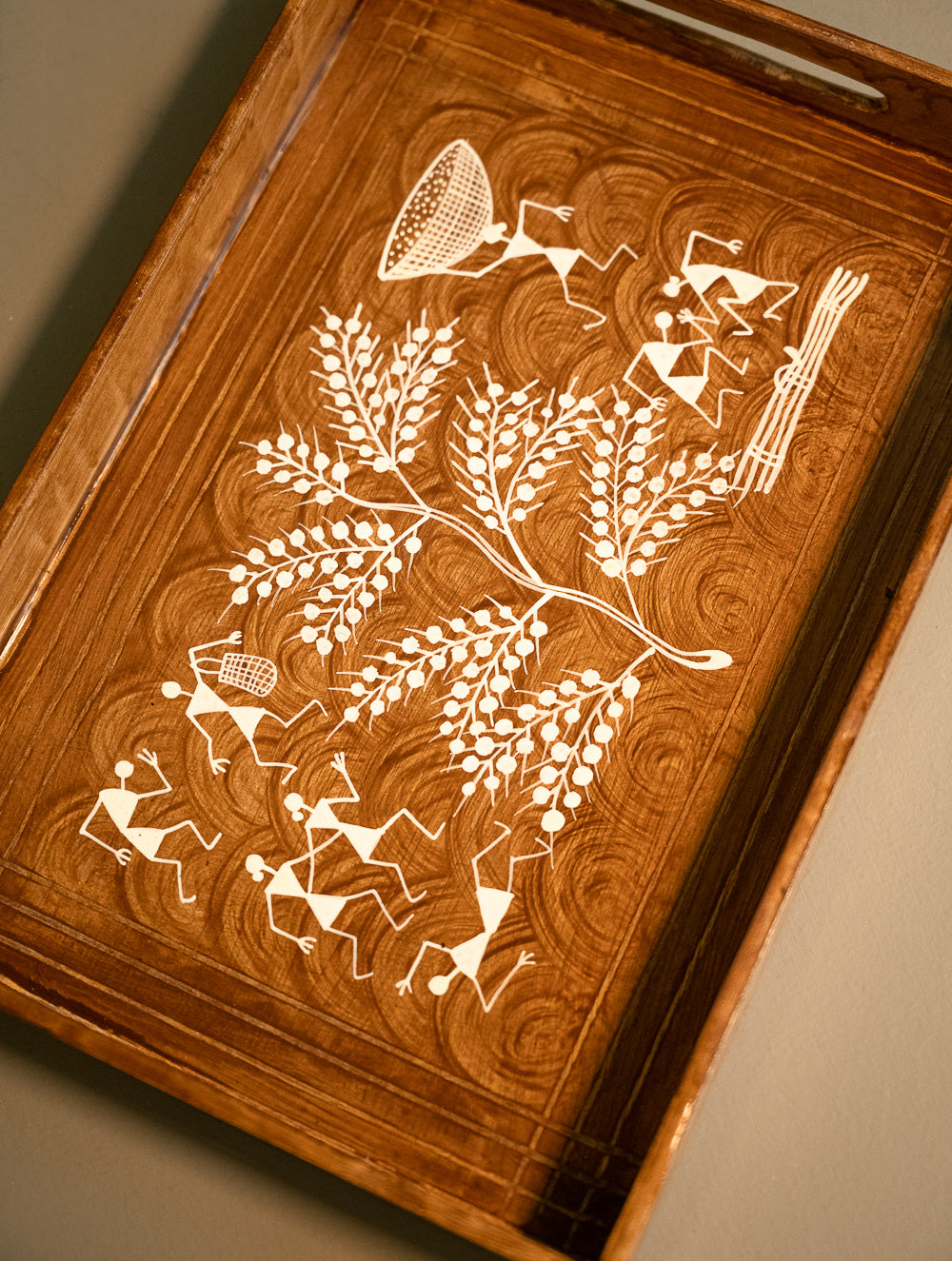 Buy Warli Art Wooden Tray - Tree of Life Online