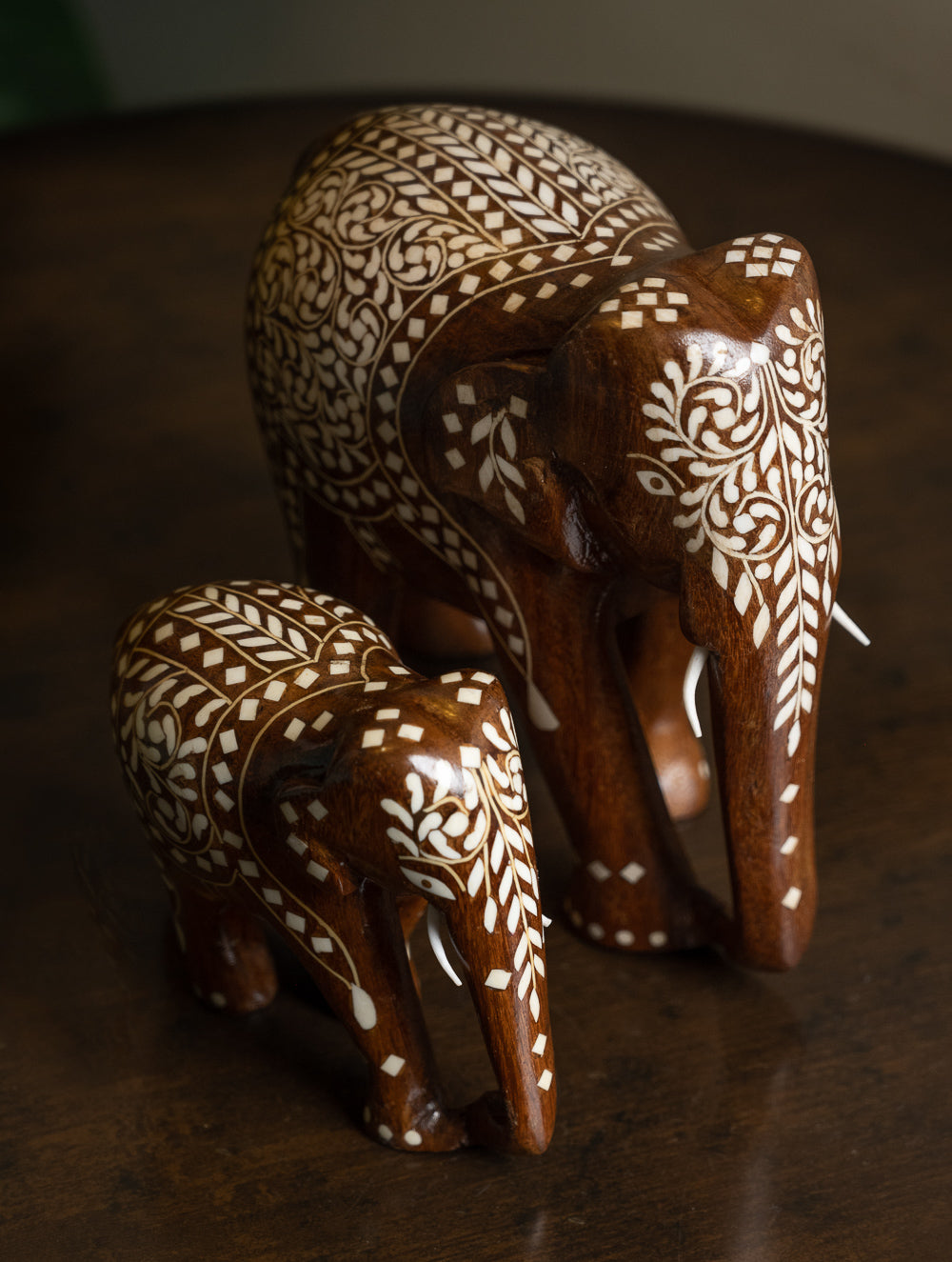 Buy Wooden Inlay Craft Curio - Elephants (Set of 2) Online