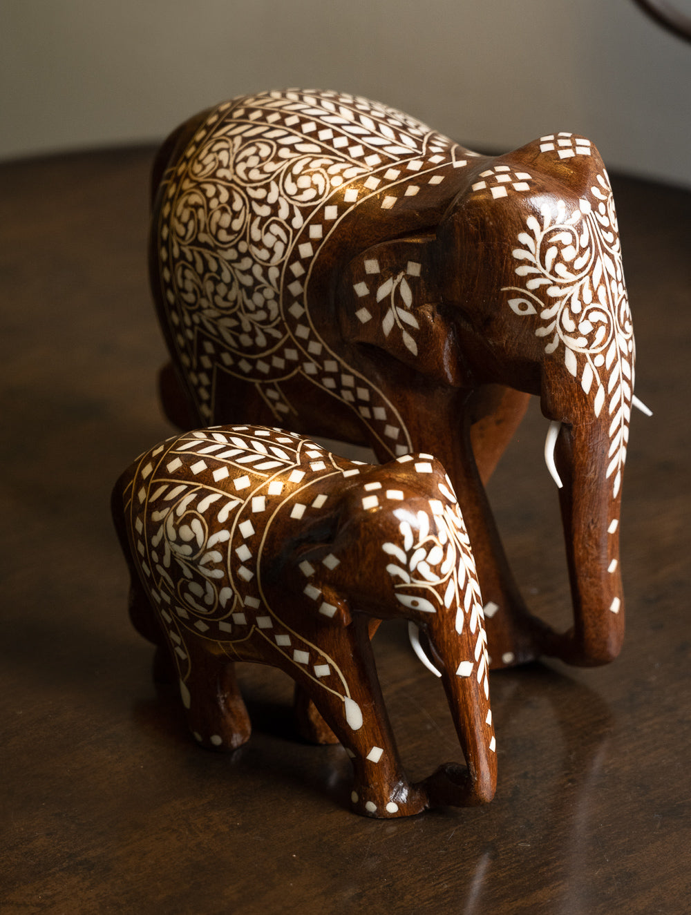 Buy Wooden Inlay Craft Curio - Elephants (Set of 2) Online