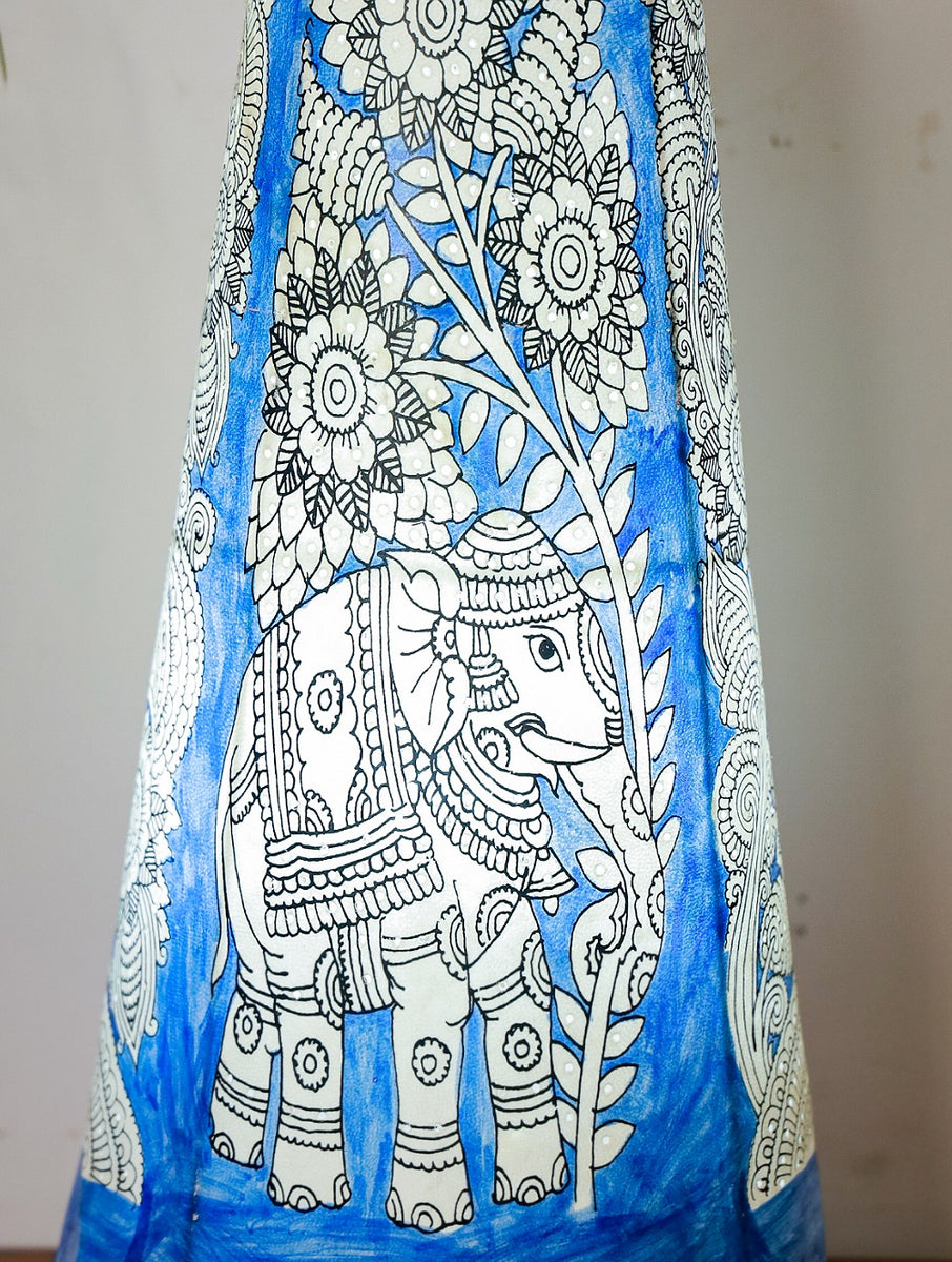 Andhra Leather Craft Blue Lamp Shade - Elephants