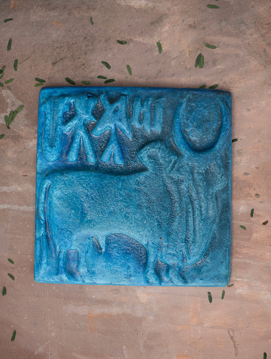 Buy Delhi Blue Art Pottery Wall Plaque - Mohenjo Daro (Bull) Online