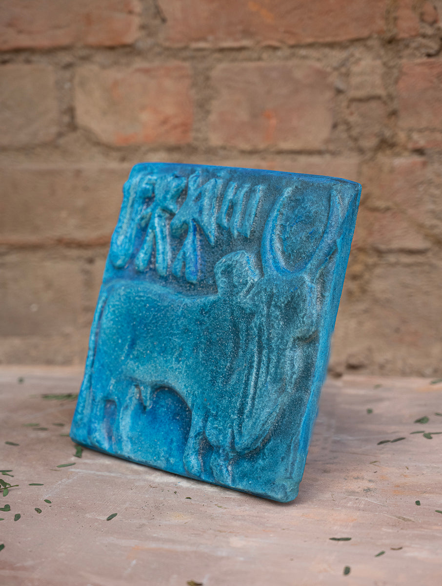 Buy Delhi Blue Art Pottery Wall Plaque - Mohenjo Daro (Bull) Online