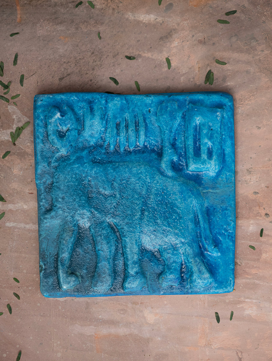 Buy Delhi Blue Art Pottery Wall Plaque - Mohenjo Daro (Elephant) Online