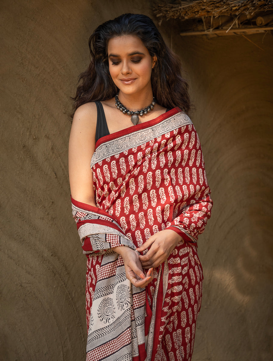 Buy Exclusive Bagh Hand Block Printed Cotton Saree - Classic Flora Online
