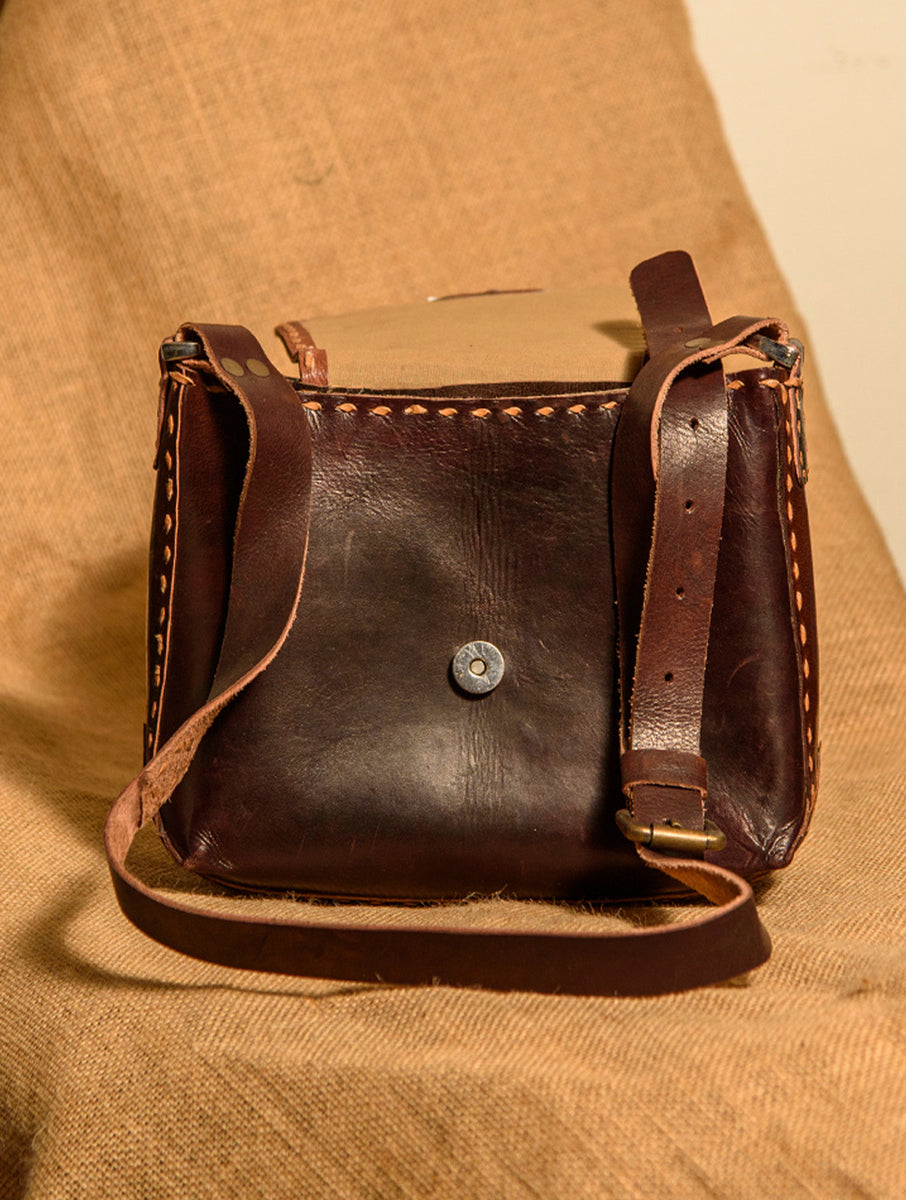 Buy Handcrafted Jawaja Leather Bag with Contrast Hand Stitch Detail Online