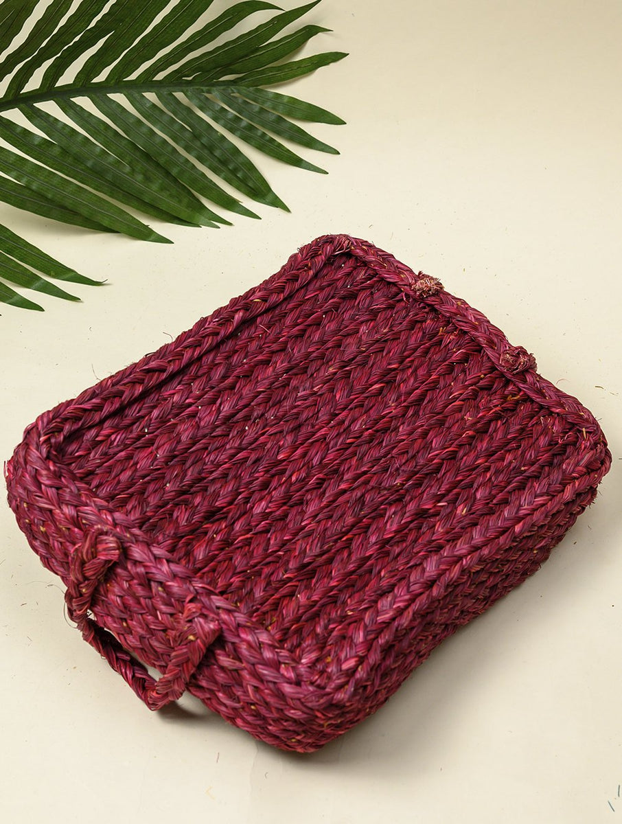 Buy Handcrafted Sabai Grass Multi-Utility Tray - Warm Pink (Piece) Online
