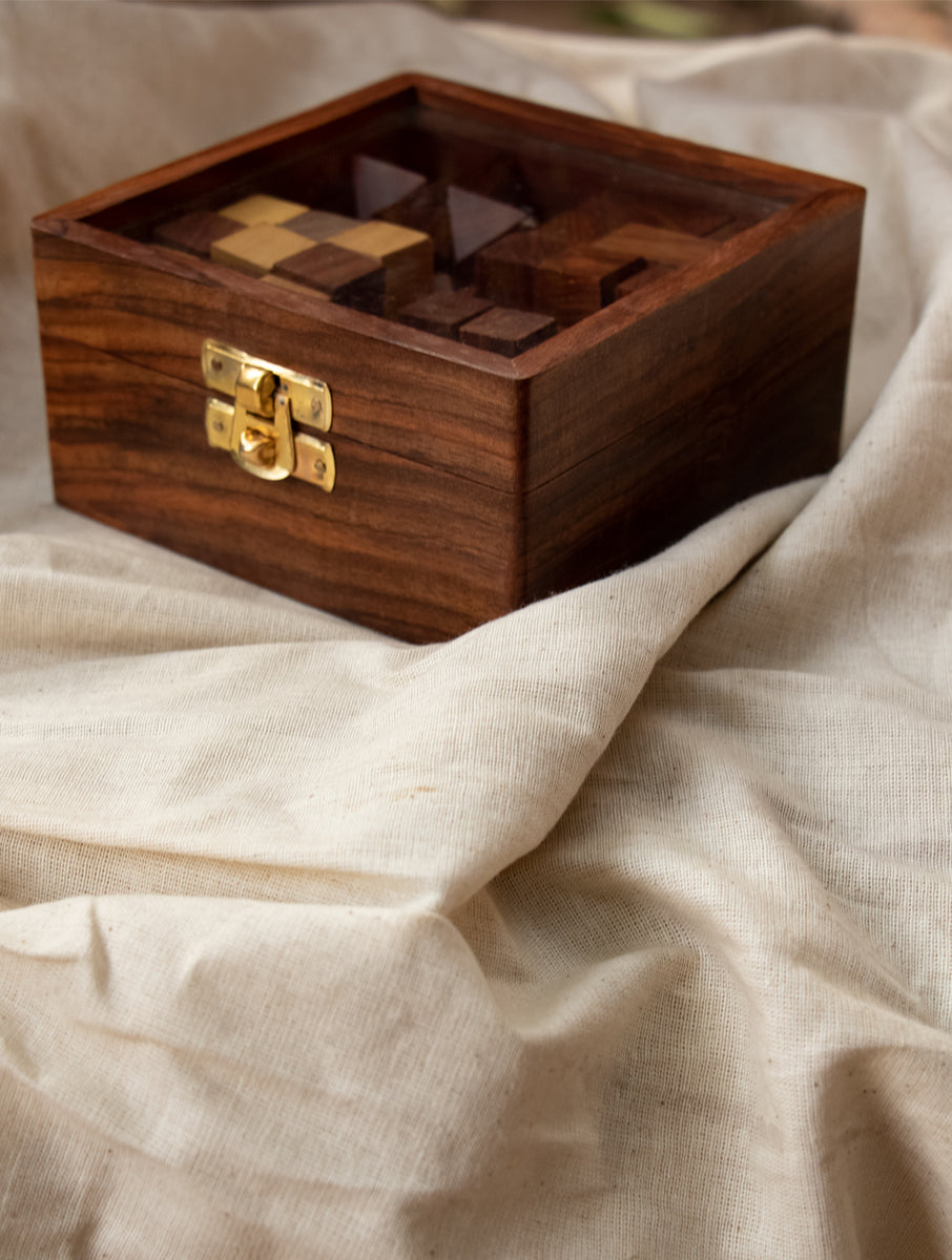Handcrafted Wooden Puzzles With Box (Set of 4)