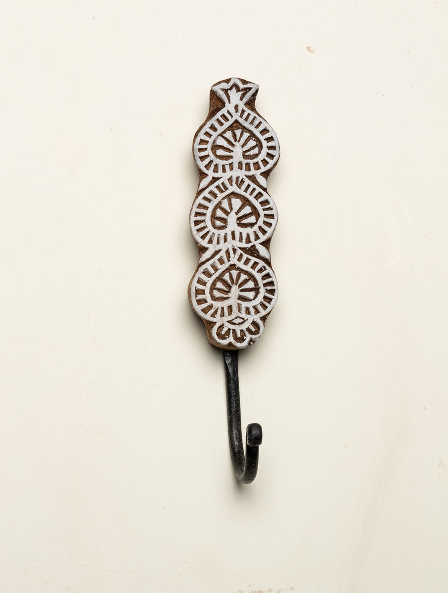 Wooden Engraved Wall Hook - Floral Motif